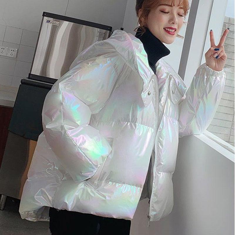 Buy Shiny Winter Jacket Cotton-padded Jacket Women Winter Loose Thicken ...