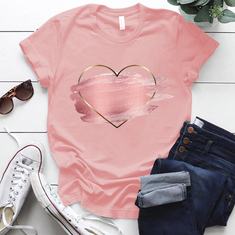 Купить Милые футболки Heartbeat Love для женщин, летняя футболка Femme ...