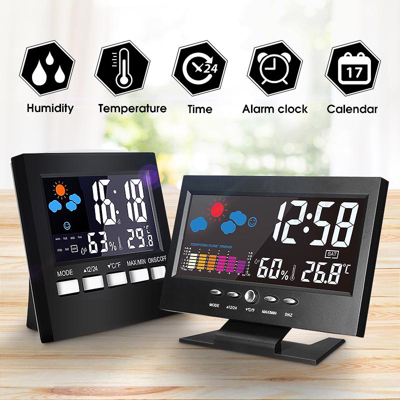 Buy Digital LCD Colorful Backlight Alarm Clock Thermometer Weather ...