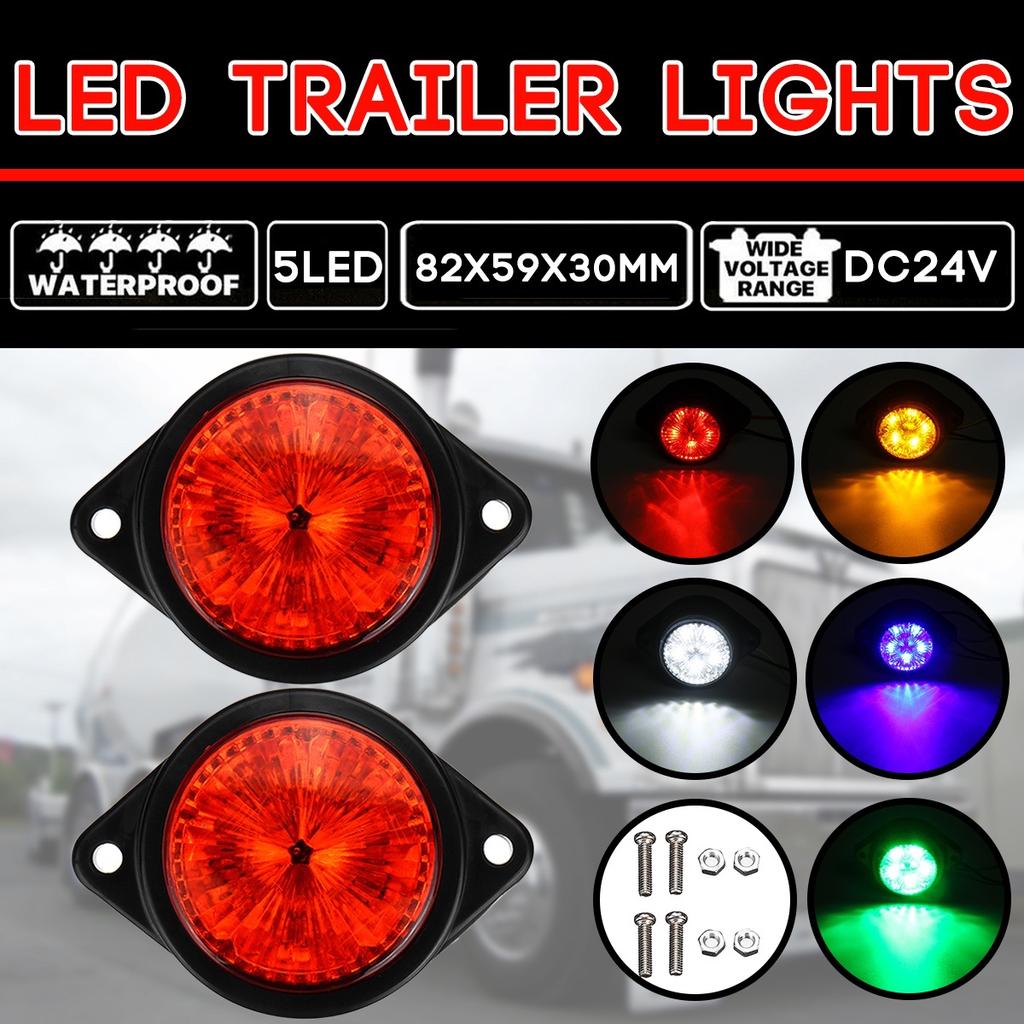 24V 5 LED Trailer Lights Side Marker Clearance Indicator Lamps Truck ...