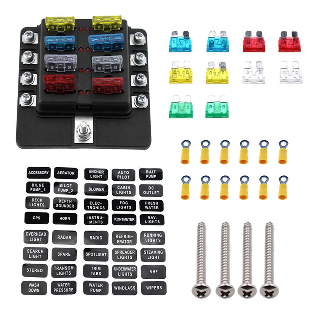 8 Way Blade Fuse Box With LED Indicator 10Pcs Fuses & Connector ...