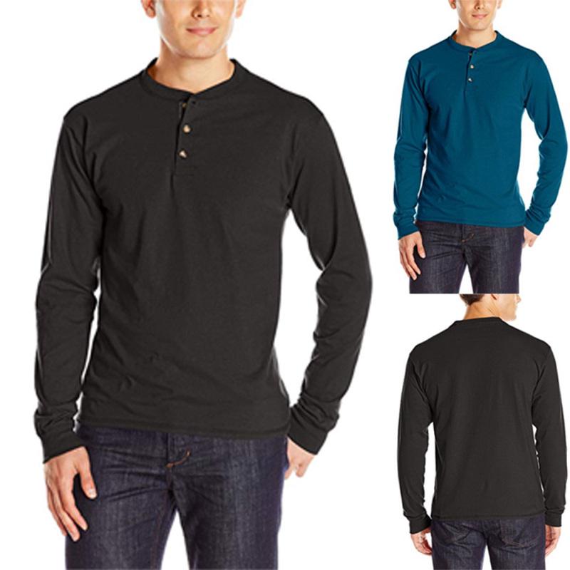 Buy Men Solid Color 3 Buttons Long Sleeve T-shirt at affordable prices ...