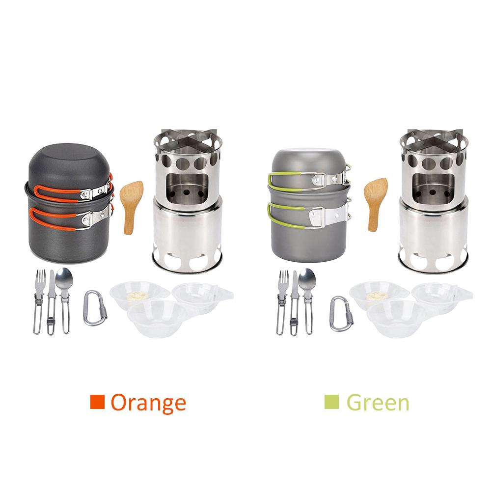 Buy 13Pcs Camping Cookware Mess Kit Outdoor Portable Folding Wood Stove ...