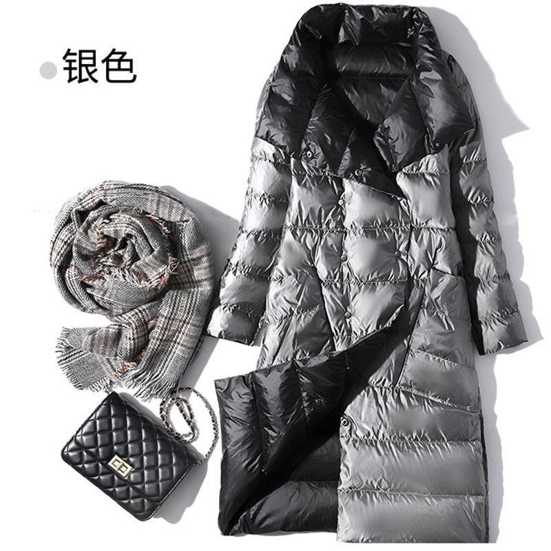 Buy Women Double Sided Down Long Jacket Winter Turtleneck White Duck ...
