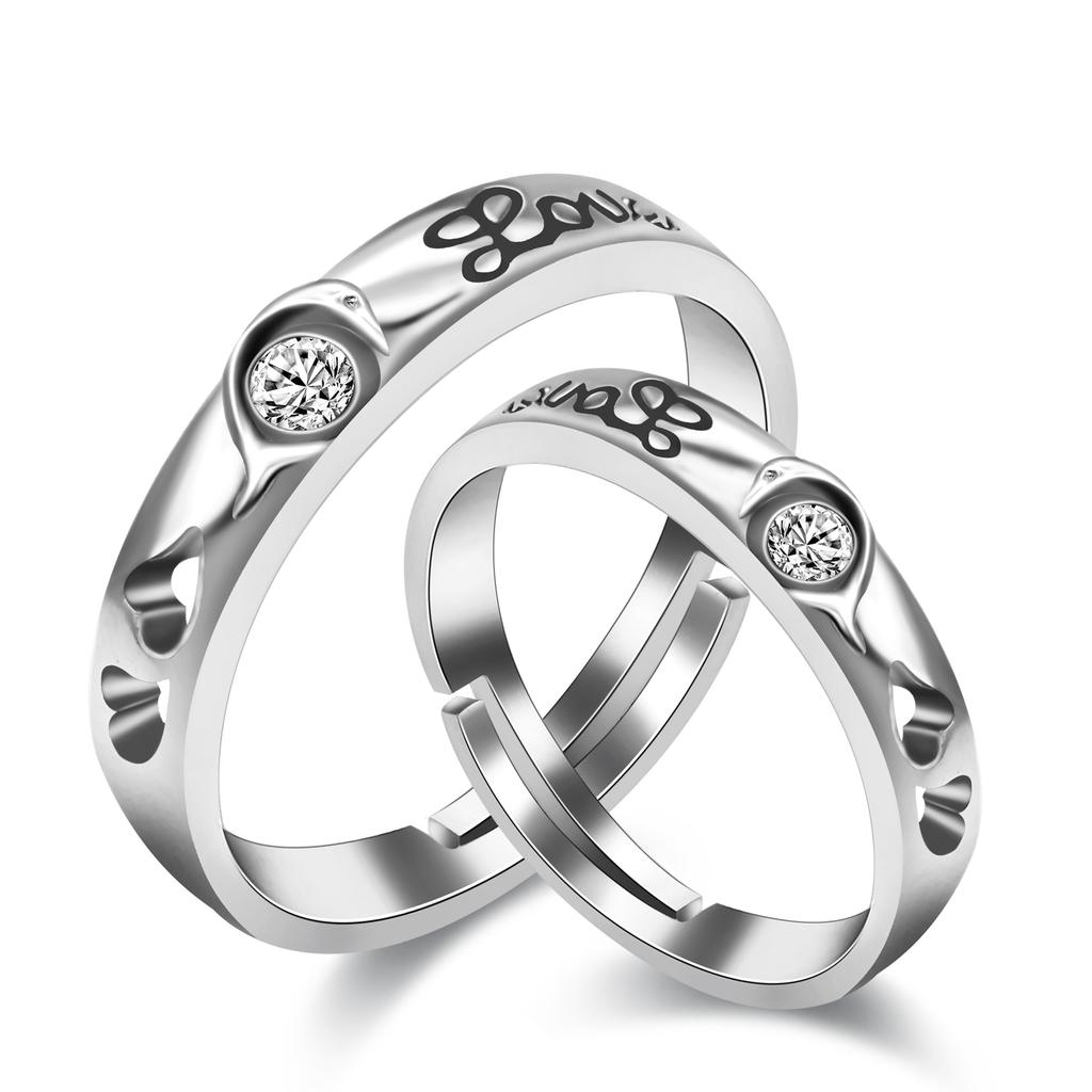 Buy Adjustable Engagement Rings Set Silver Color Love Heart Puzzle ...