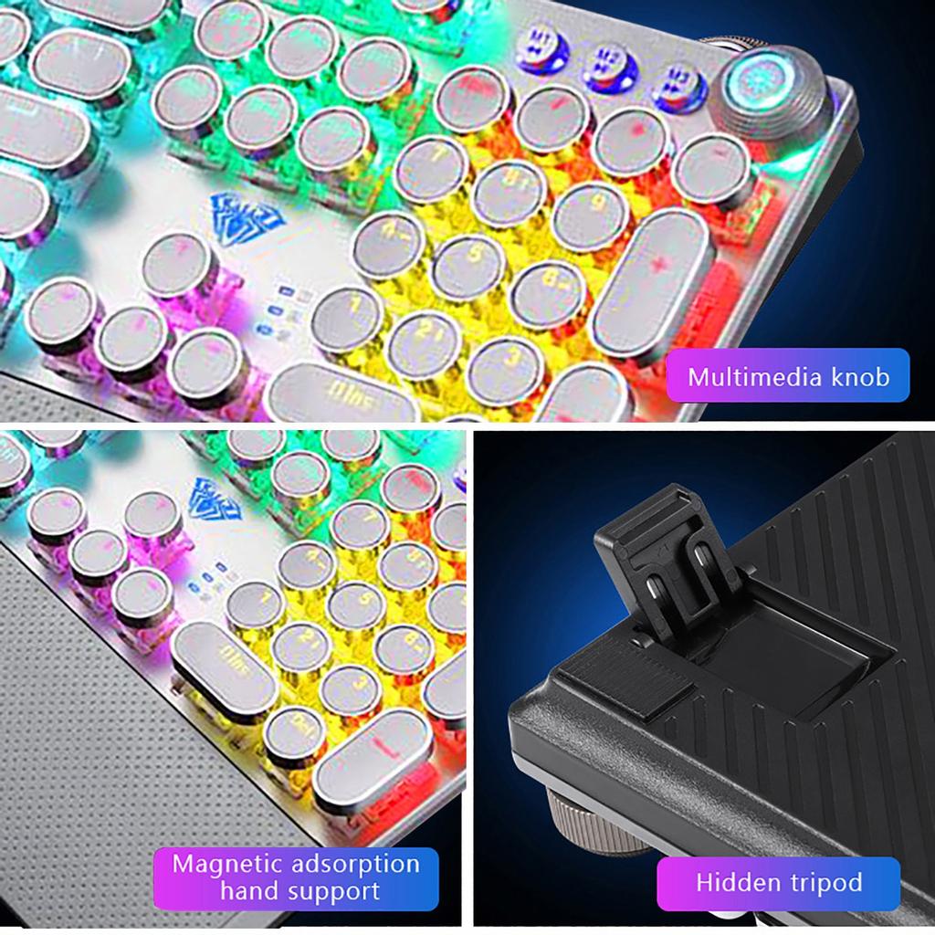 Buy Steampunk Gaming Mechanical Keyboard Metal Panel Round Retro Keycap Backlit at affordable ...