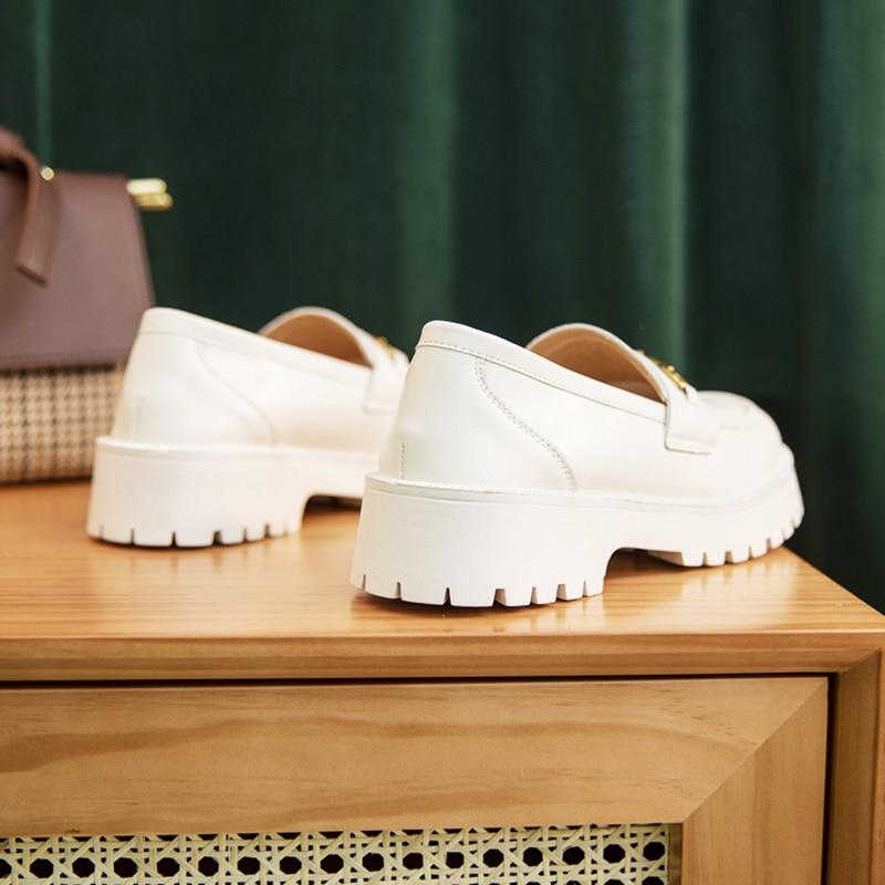 Buy Women Loafer Shoes 2021 Spring British Style Genuine Leather Ladies ...