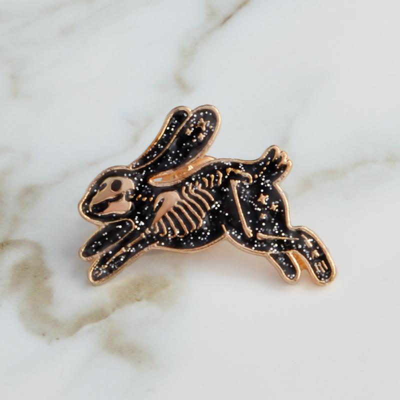 Skeleton Running Rabbit Enamel Pins Backpack Hat Bag Badge Brooch Bunny ...