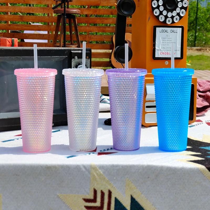Buy Studded Cup Tumbler Straw Lid - Plastic Double Walled Cup for Iced ...