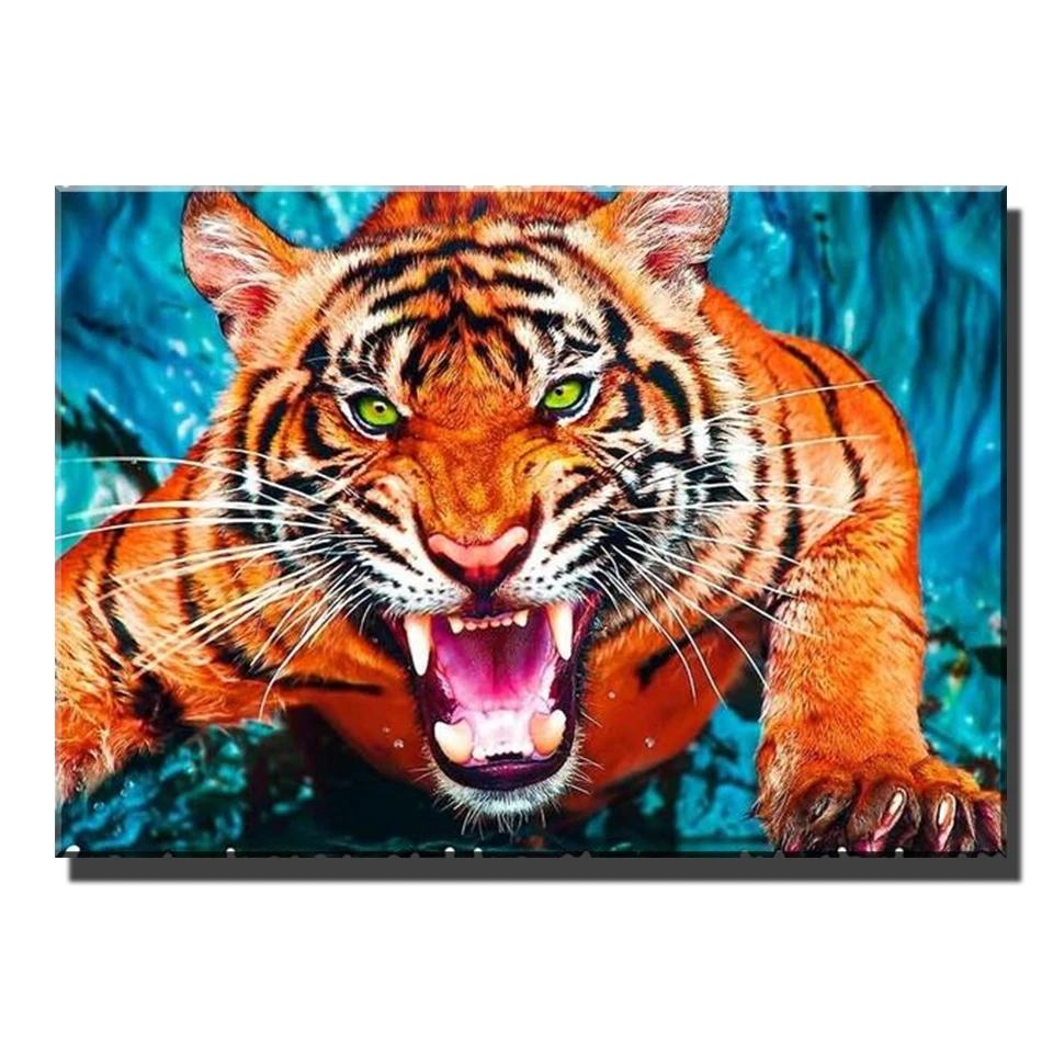 Buy 5d Diy Diamond Painting Colorful Tiger Full Round Square Drill ...