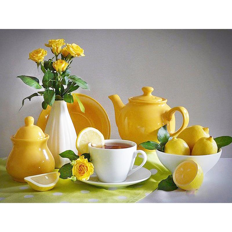 Buy Diy Diamond Painting "Yellow Tea Set" Round/Square Diamond Mosaic ...