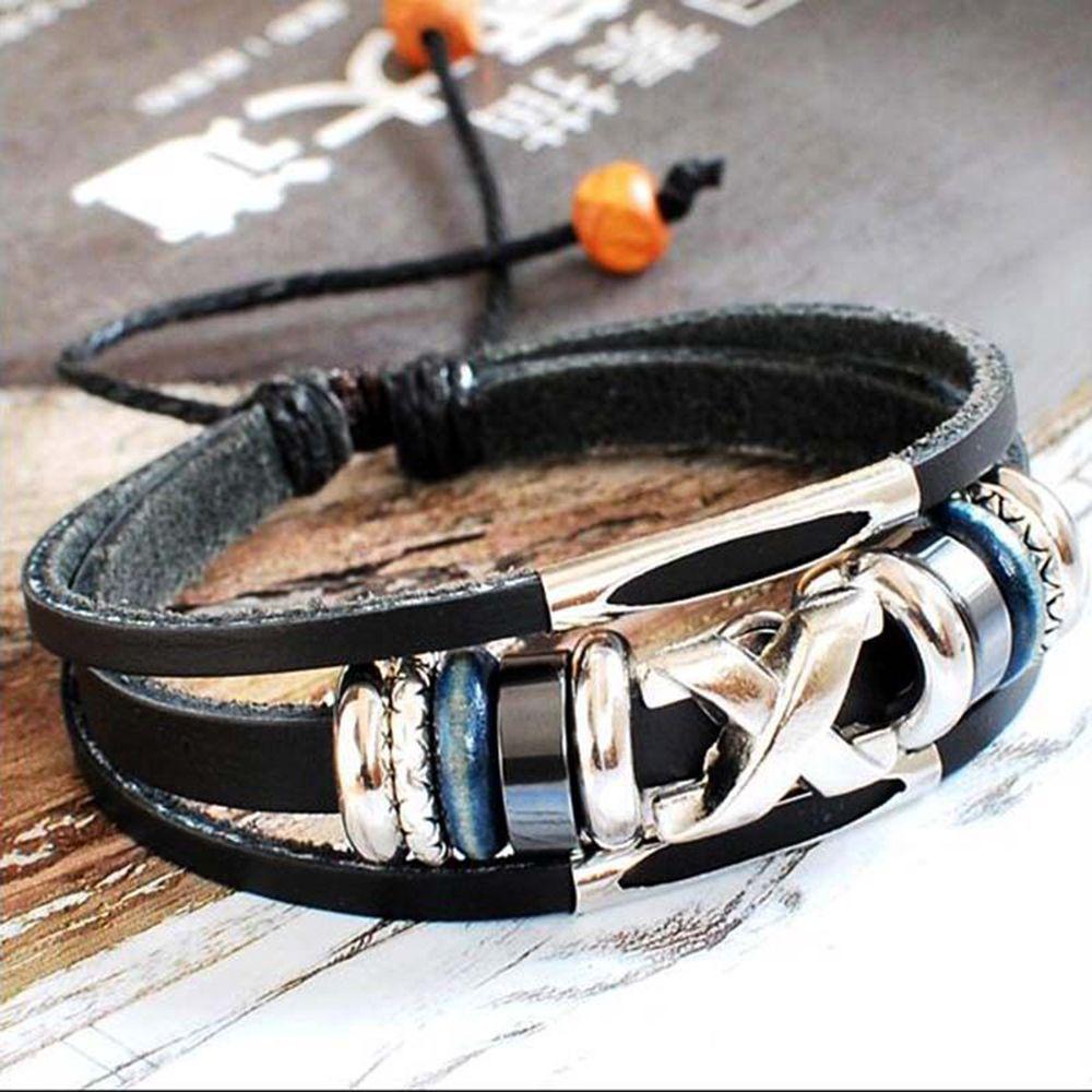 Buy Man Cuff Wristband Surfer Leather Adjustable Bracelet Retro at ...