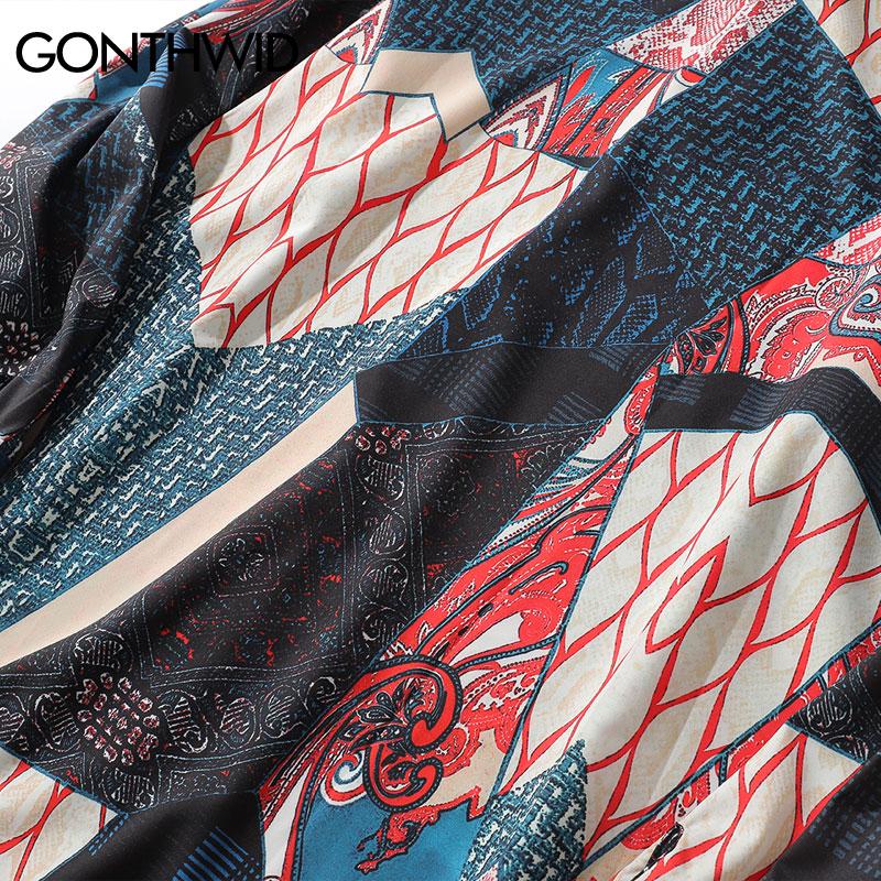 Buy Geometry Patchwork Long Sleeve Shirts Hip Hop Casual Streetwear ...