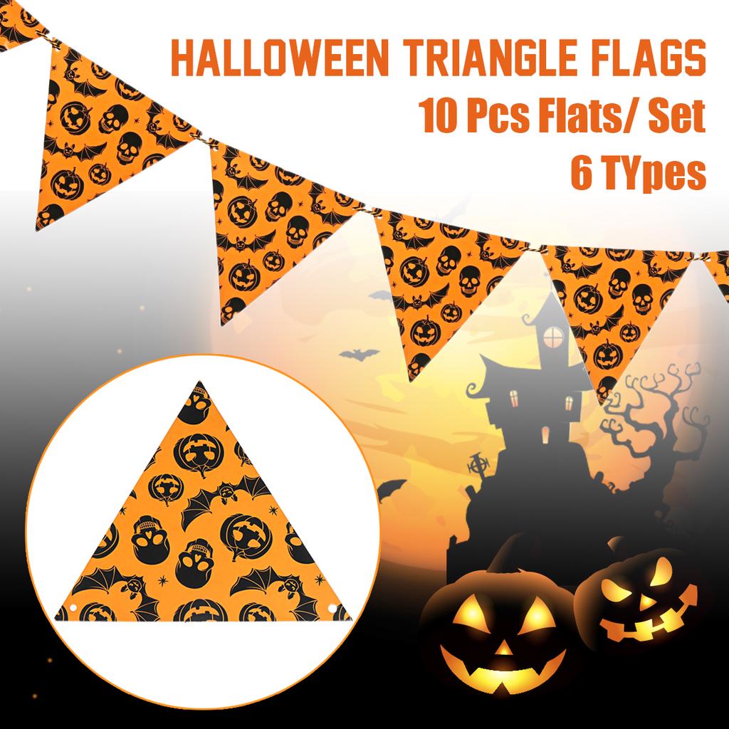 Buy Halloween Triangle Flags String Hanging Bat Pumpkin Skull Banner ...