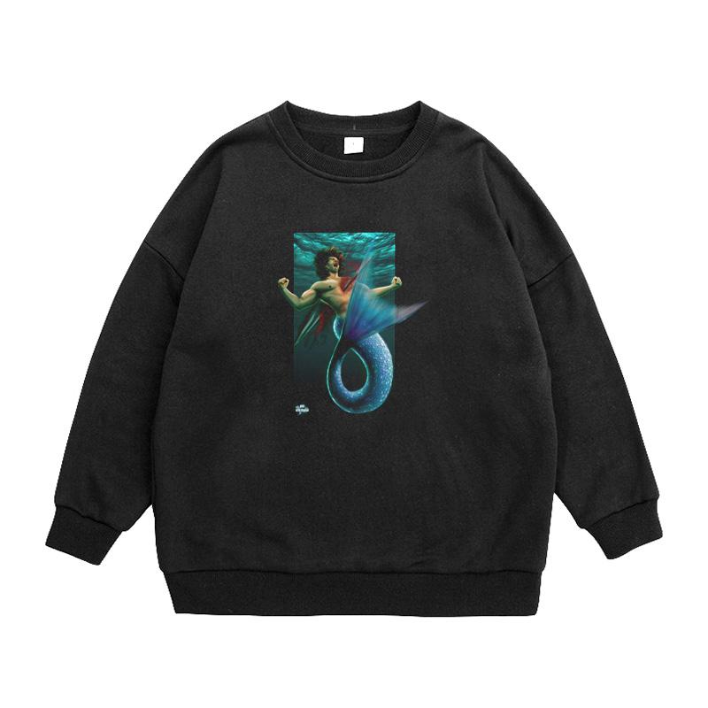 Buy Kids Sweatshirt Merman Printed Black Cotton Polyester Autumn And ...