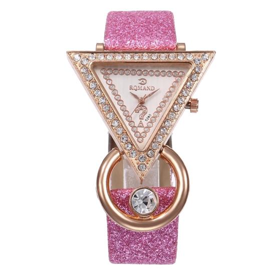 Cheap Rhinestone Triangle Faux Leather Band Wrist Watch Women Quartz ...