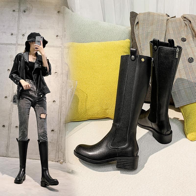 Cheap Womens The Knee-High Comfortable Thigh High Black Thick Heel ...