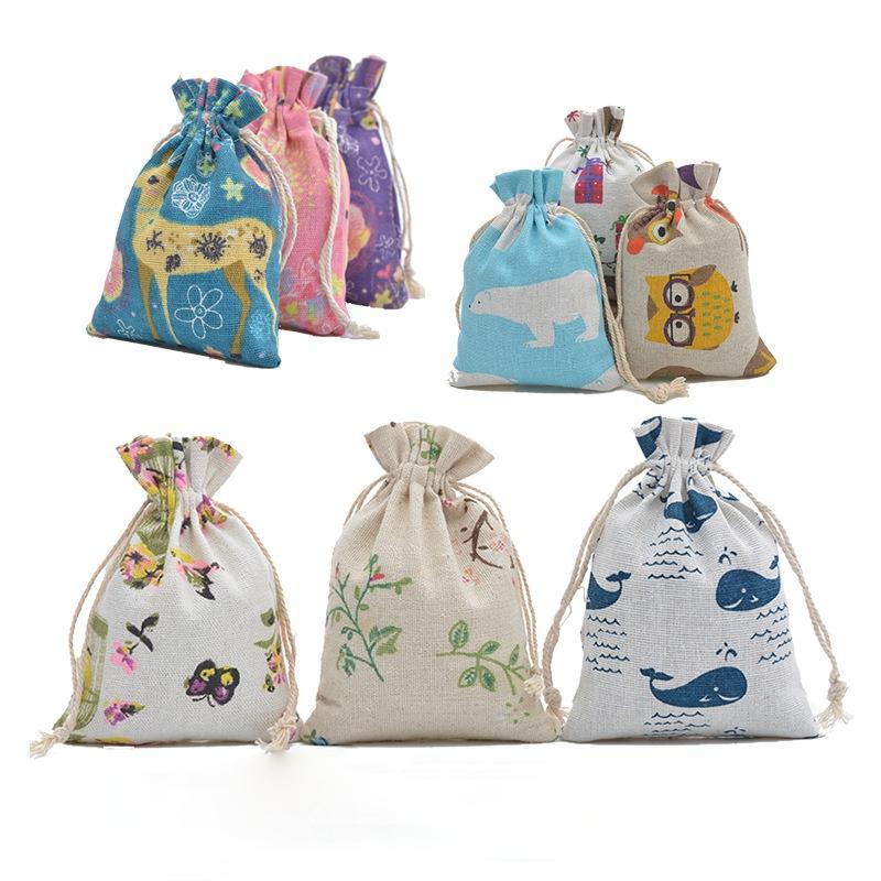Buy Cotton Linen Fabric Pouch Drawstring Bag Cute Flower Print Kids ...