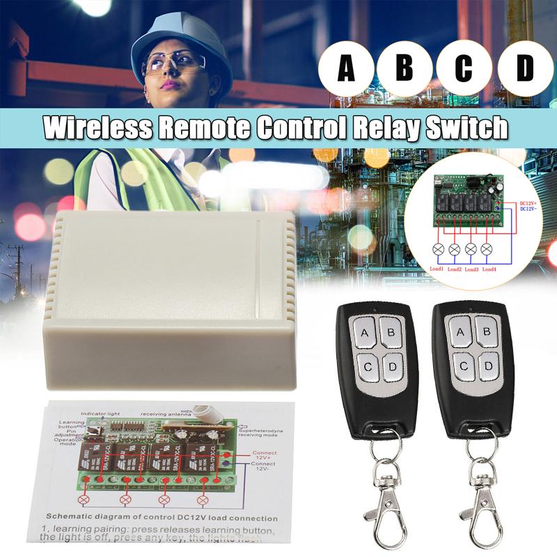 2 Transmitter 12V 4CH Channel Relay RF Wireless Remote Control Switch ...