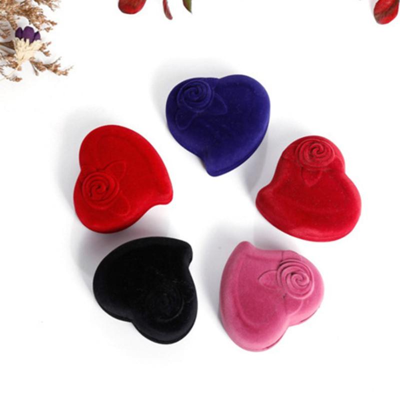 Buy 1Pc Heart Shape Velvet Ring Box Engagement Jewelry Box Rose Flower ...