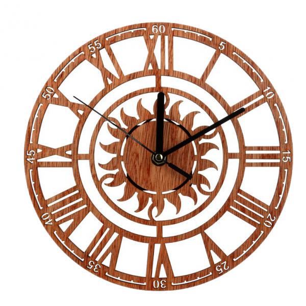 Buy 23cm Sun Shaped Wooden Wall Clock Battery Operated Housewarming ...