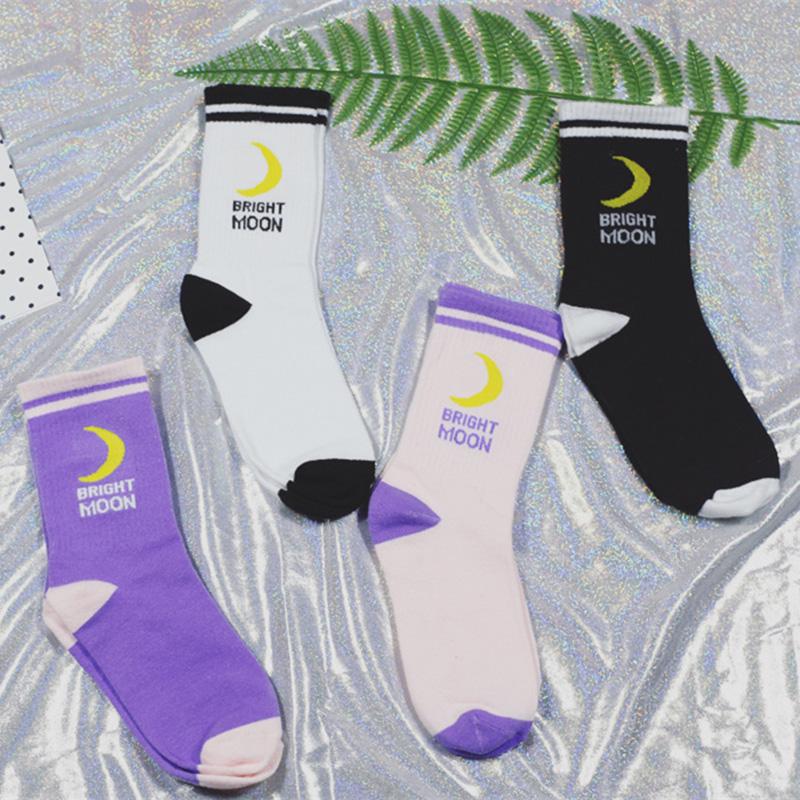 Buy 1 Pair of Fashion Unisex Striped Moon Socks Socks Letter Tide ...