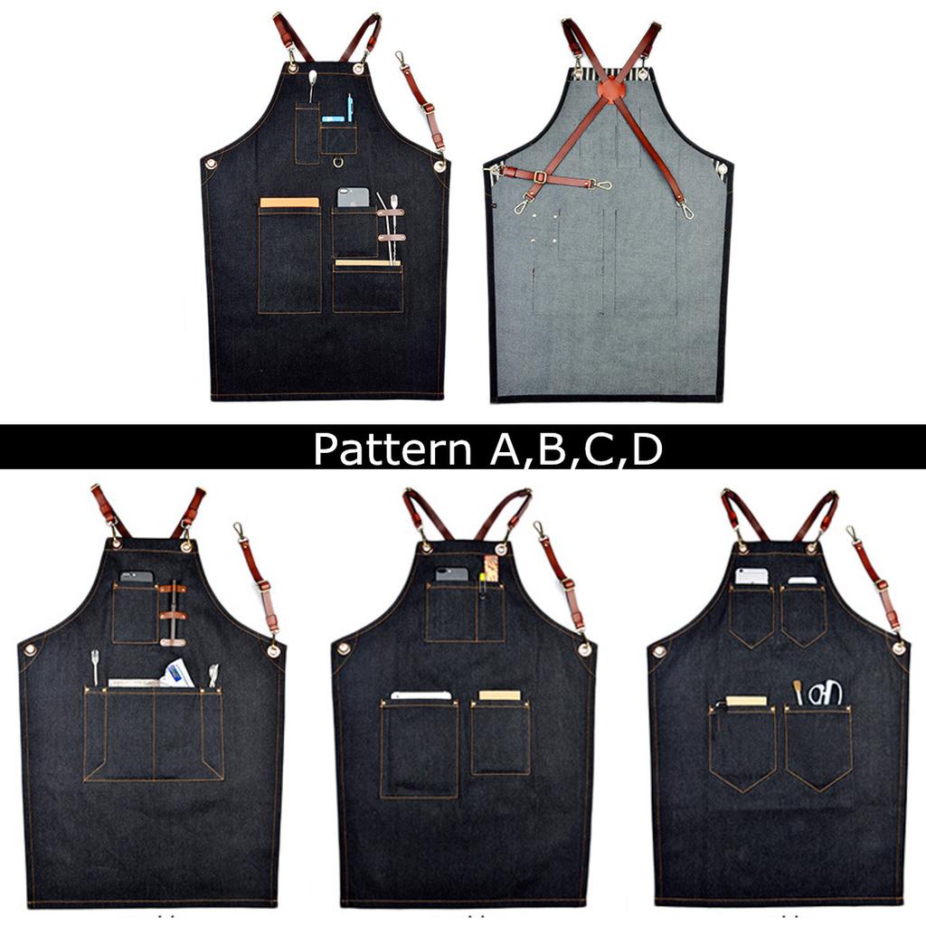 Denim Latzschürze Lederband Barista Baker Bartender BBQ Chef Arbeit ...
