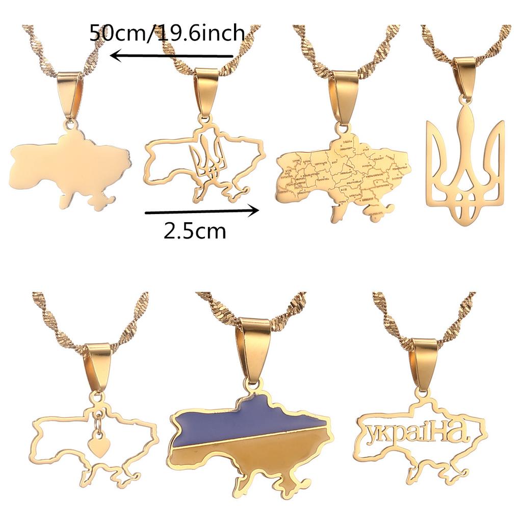 Buy Stainless Steel Outline Ukraine Map Pendant Necklace Heart Flag ...