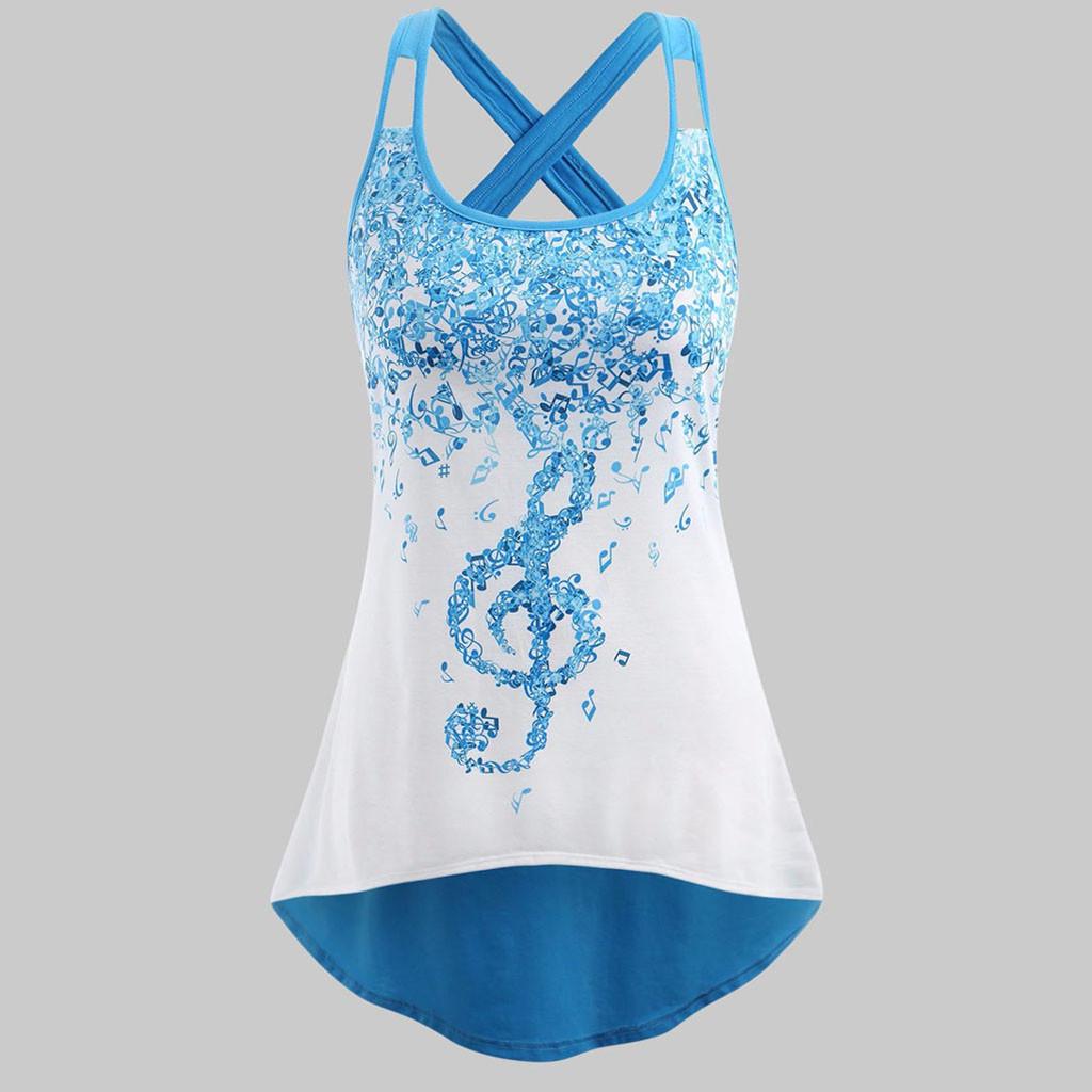 Women Musical Note Printing Vest Tank Shirt Sleeveless Casual Tops ...