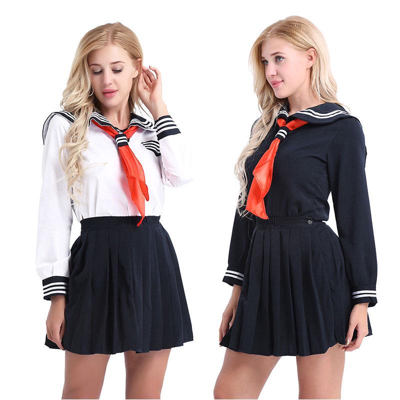3Pcs/Set Women and Girls Cosplay Costume Sailor School Uniform Dress ...