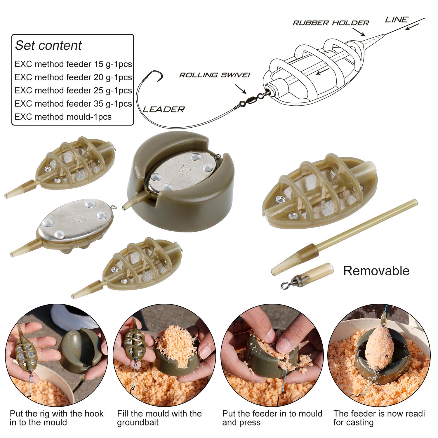 Carp Fishing Inline Method Feeder Set - 4 Feeders 15-35g 30-60g Moulds ...