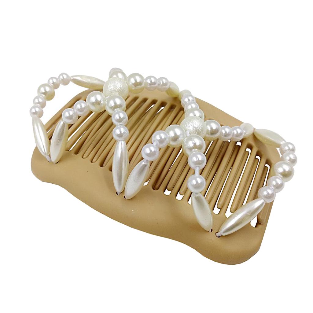 Pearls Magic Elastic Hair Clips Stretchy Double Comb for Women Lady ...