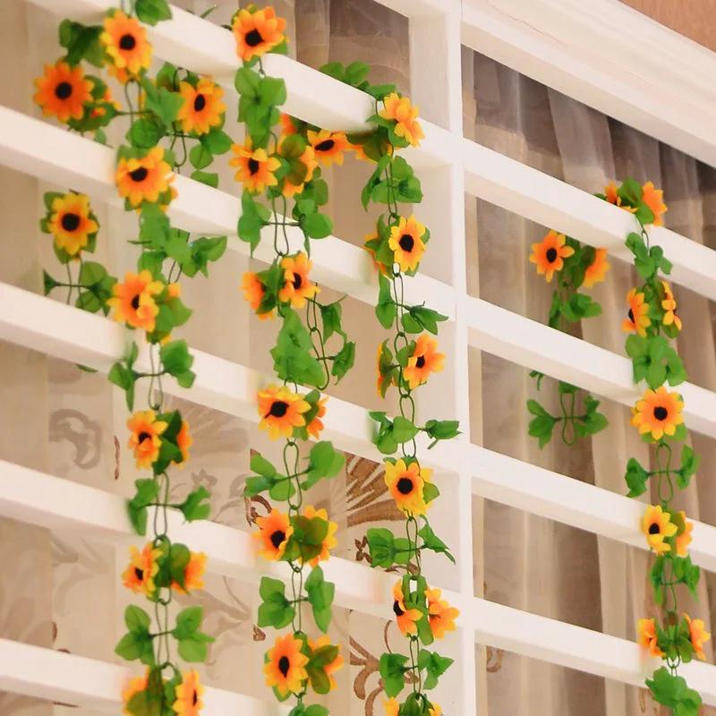 2.2M Home Decor Vitality Wall Hang Artificial Yellow Sunflower Garland ...