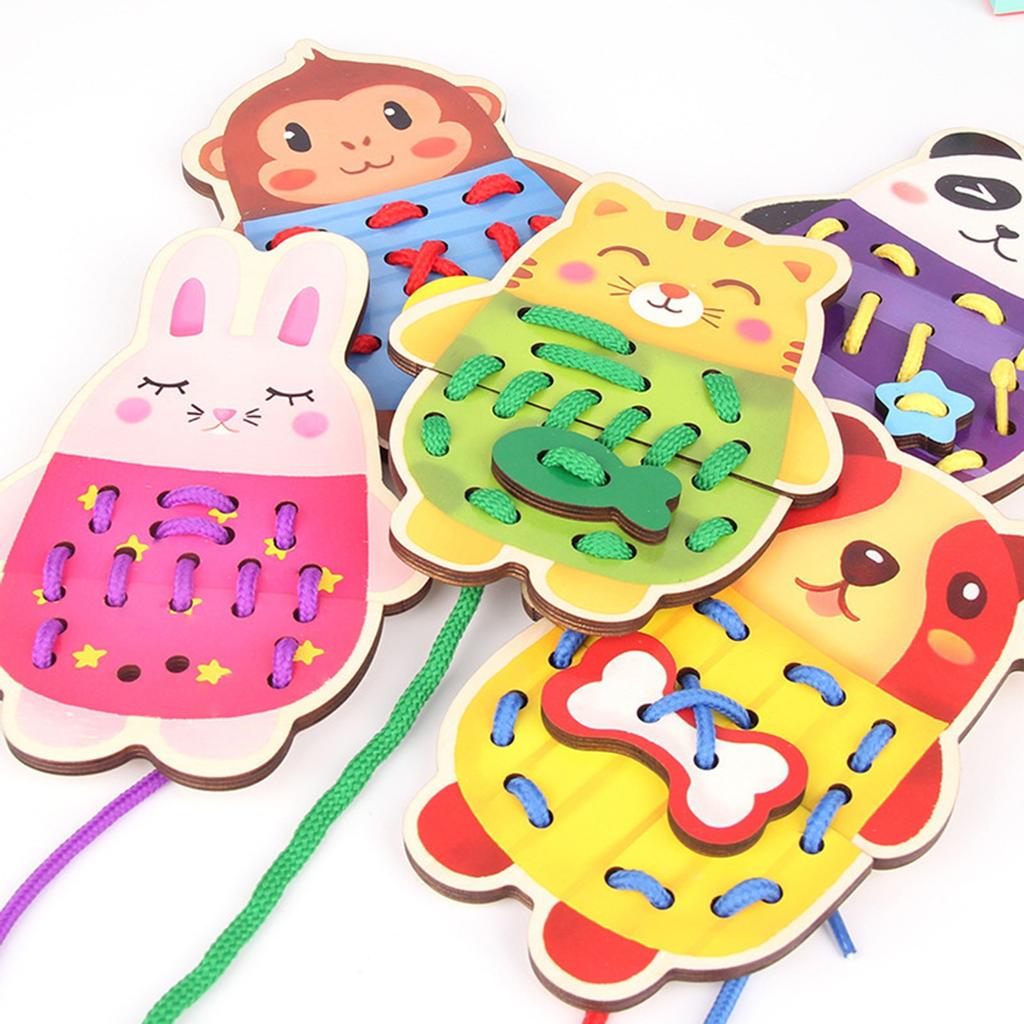 [CS] Wooden Lace Animal Threading Toy Preschool Learning Educational ...