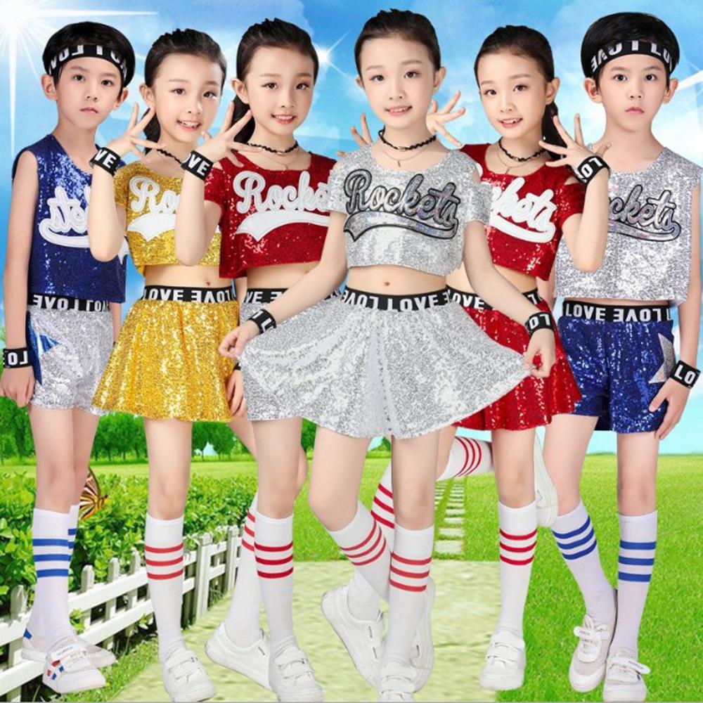 Buy Boys Girls Dance Wear Costume Kids Sequins Modern Hip Hop Clothes ...
