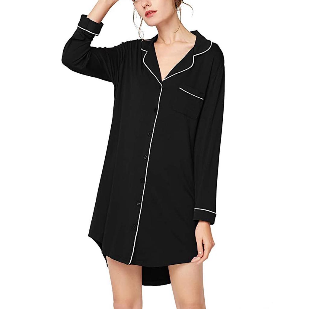 Buy Female Button Front Sleepshirt Long Sleeve Nightgown Nightshirt ...