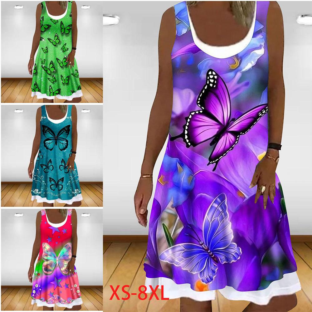 Buy Women's Mid-length Dress Mini Dress Printed Sleeveless Casual Dress ...
