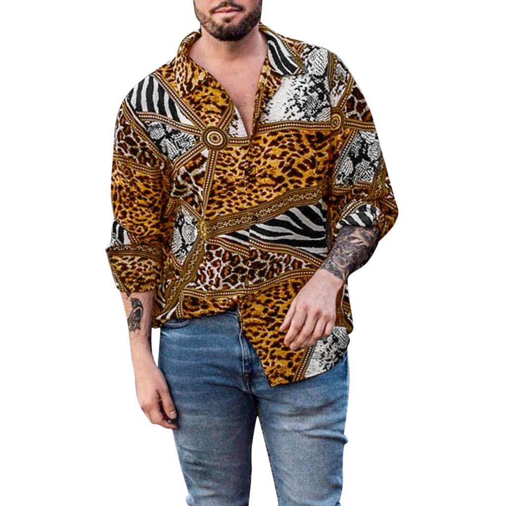 Buy Men's Autumn Loose Casual Daily Leopard Print Print Long Sleeve ...