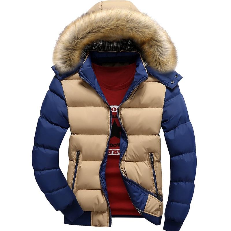 Buy Men Down Coat Winter Slim Cotton Blend Hooded Parka Snow Warm ...