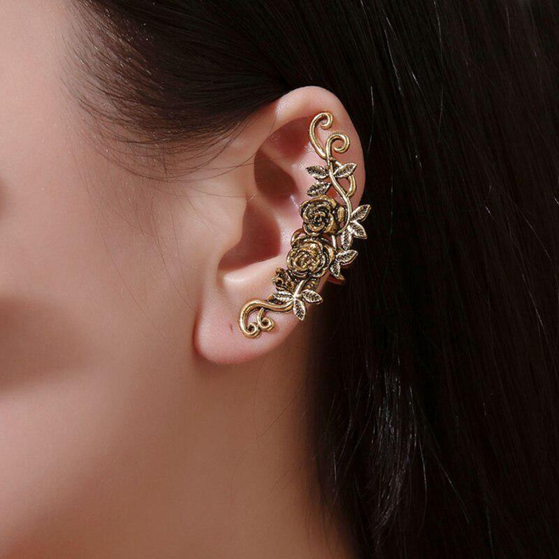 Vintage Rose Leaf Ear Sleeve Non-porous Clip Ear Clips Women Fashion ...