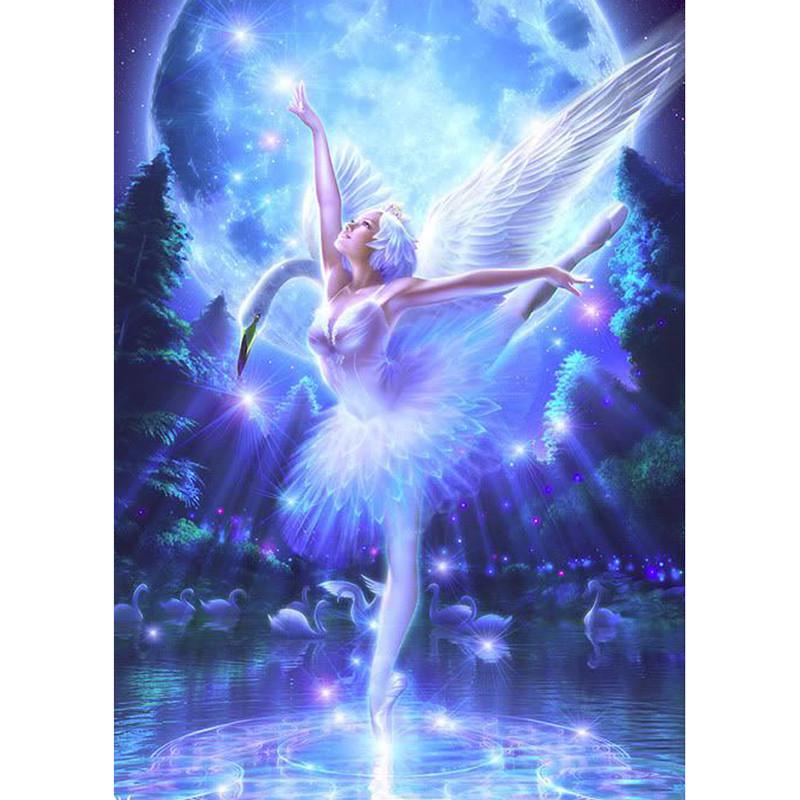 Buy 5D Full DIY Round Diamond Drill Stitch Cross Cute Angel Swan ...