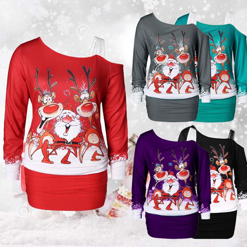 Buy Santa Claus Print Christmas Mini Dress Autumn Winter Women Sexy One ...