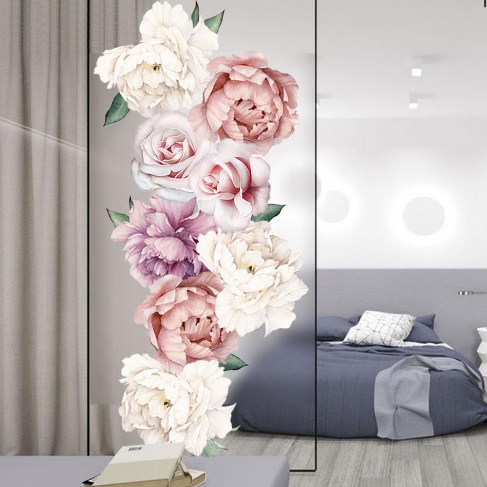 Buy 60*60cm Peony Rose Flowers Wall Sticker Art Nursery Decals Kids ...