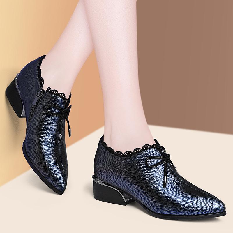 Buy Soft Leather Small Leather Shoes Middle Heel 2022 Spring and Autumn ...