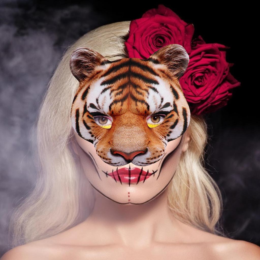 Buy Headgear Halloween Tiger Half Mask Realistic Look Soft Foam Face ...