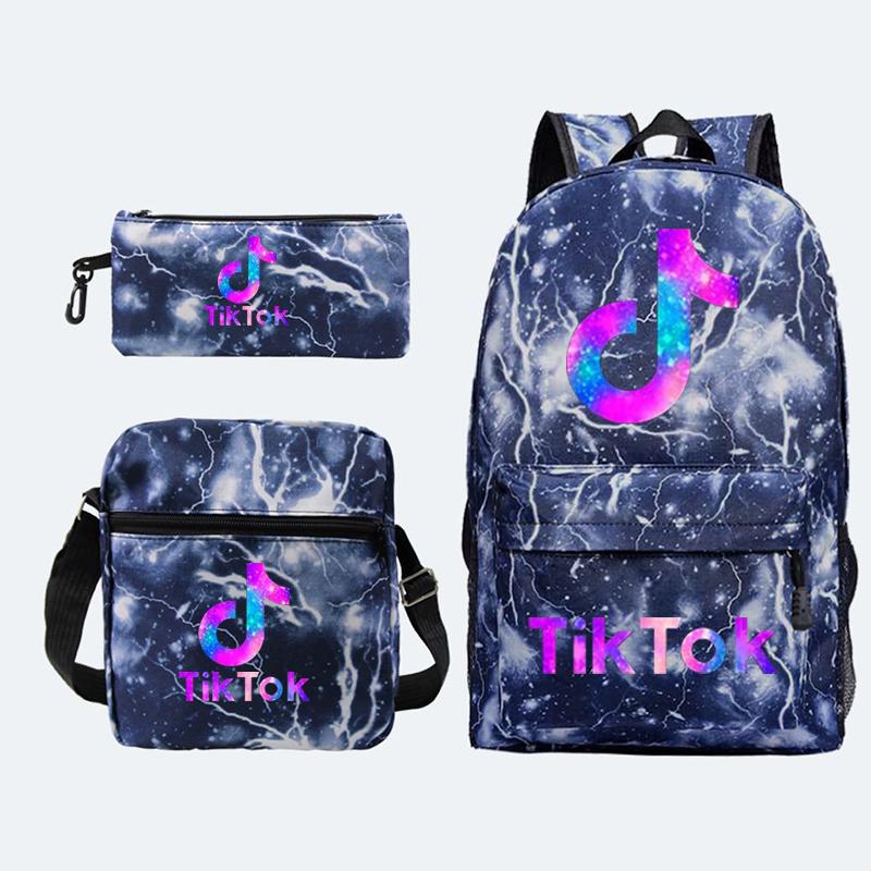 Buy 3 Pcs Tik Tok Printed Backpack Teens Casual Travel Outdoor Backpack ...