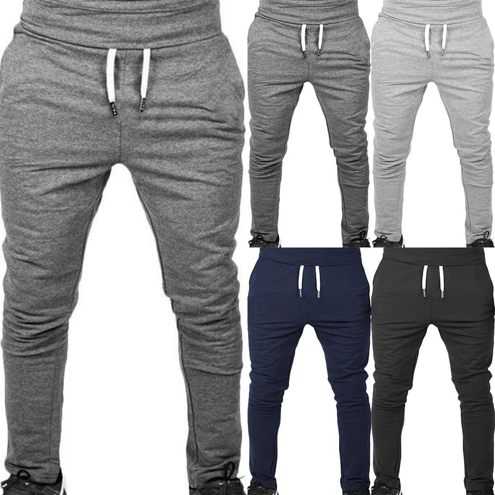 Buy Mens Solid Drawstring Sweatpants Sport Gym Long Slim Fit Trousers ...
