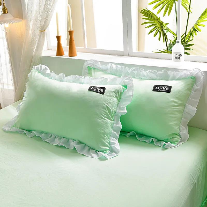 Cheap A Pair Of Pillowcases Solid Color Washed Cotton Pillow Case Lotus ...