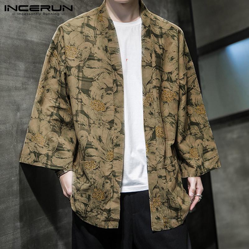 Buy INCERUN Yukata Men Kimono Cardigan Men Japanese Kimonos Tops Retro Print Asian Clothes ...