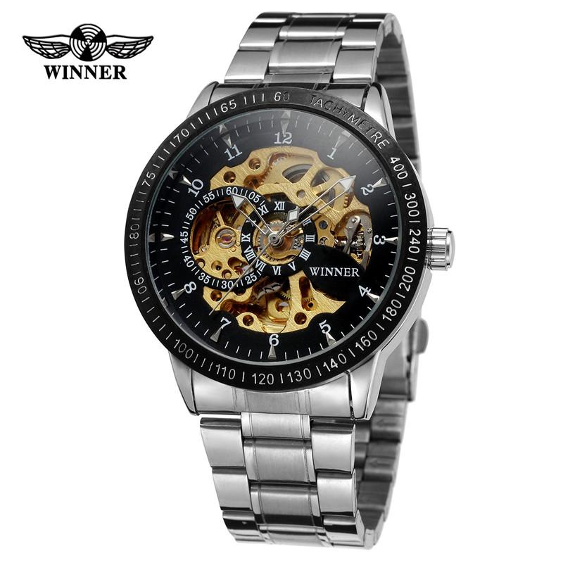 Buy Men's Luxury Brand Black Steel Starp Mechanical Watch Skeleton Dial ...